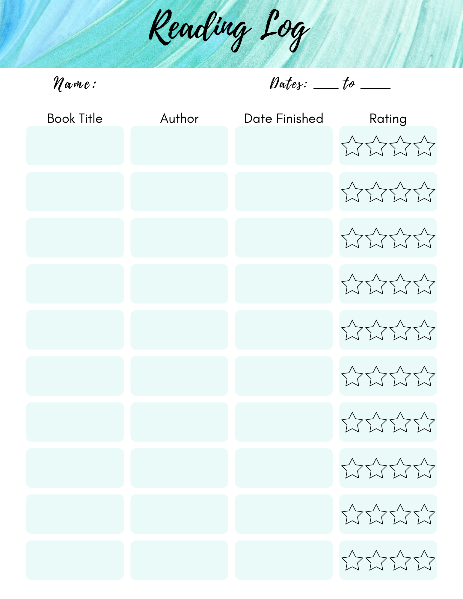 Friday Freebie- Reading Log! - Beaches and Reads